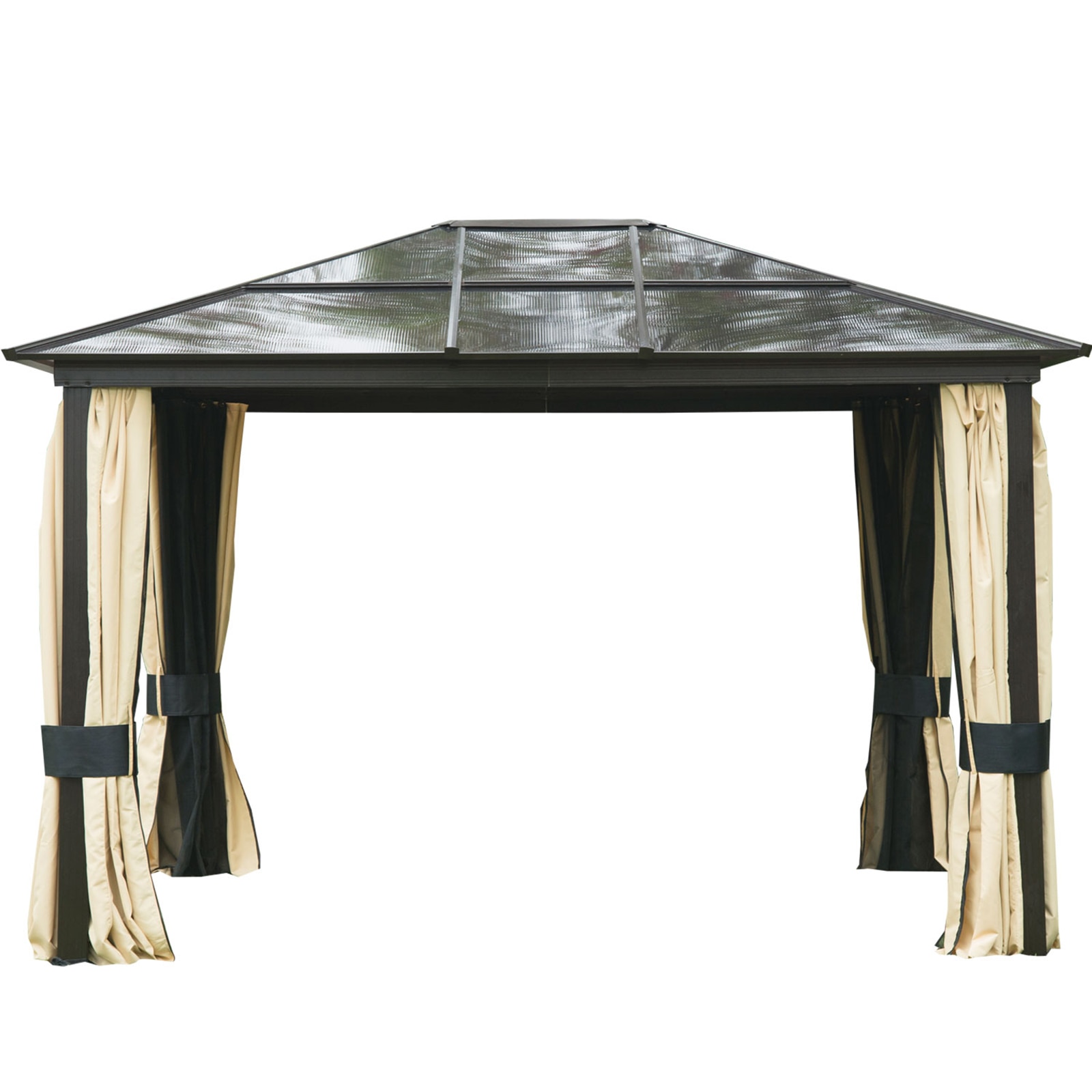 Cort pavilion pentru gradina Outsunny, Aluminiu, Maro inchis/Crem - eMAG.ro