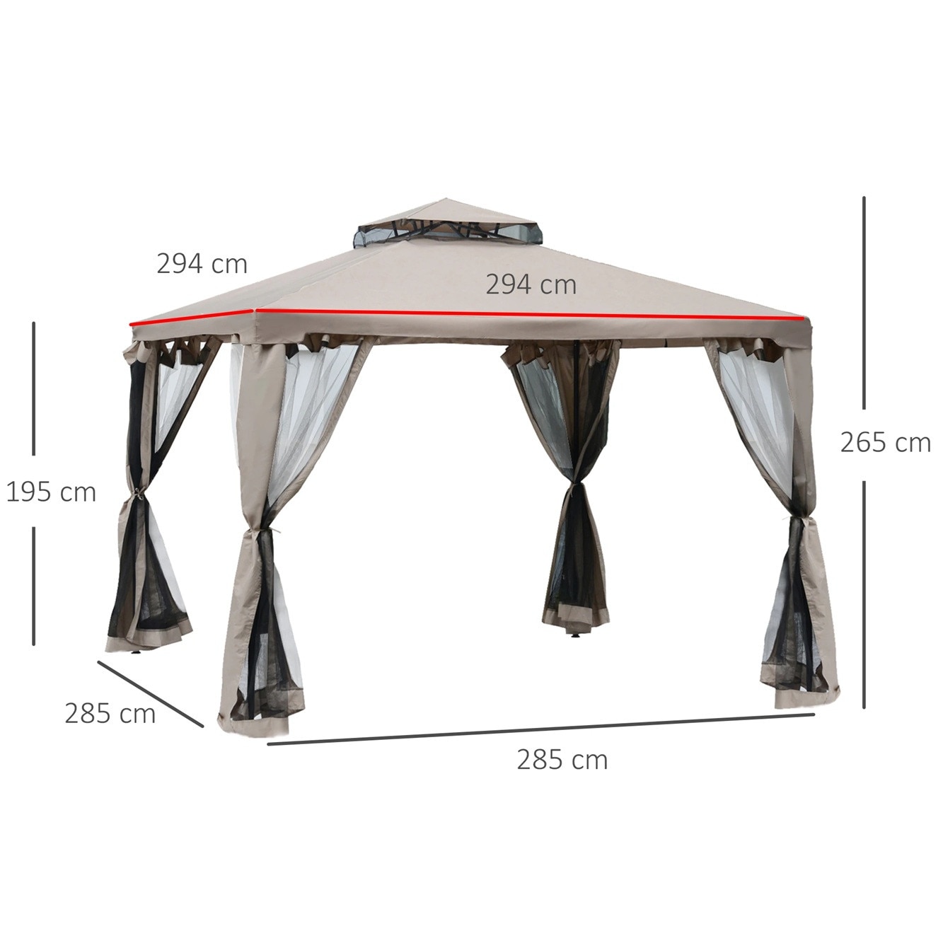 Cort pavilion de gradina Outsunny, Plasa laterala, Metal/Poliester ...