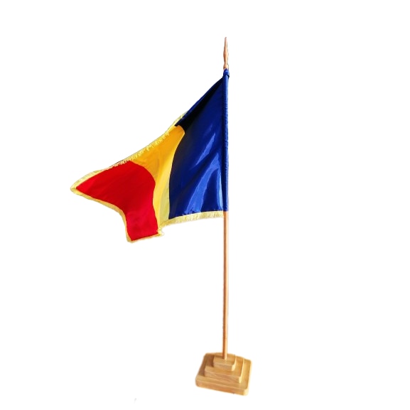 Drapel Romania satinat, dublu, cu franjuri, 135x90 cm - eMAG.ro