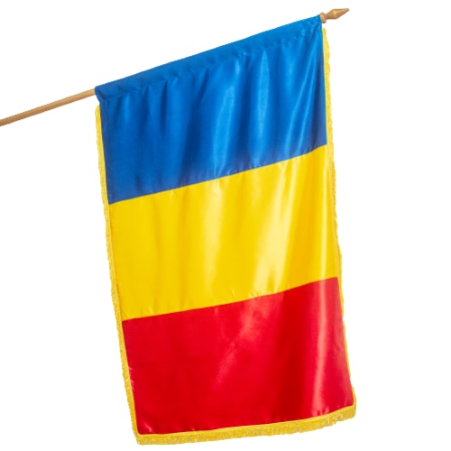 Drapel Romania satinat, dublu, cu franjuri, 135x90 cm - eMAG.ro