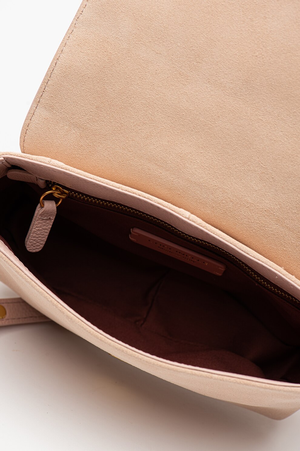 COCCINELLE, Geanta crossbody din piele intoarsa Marquise Goodie, Bej ...