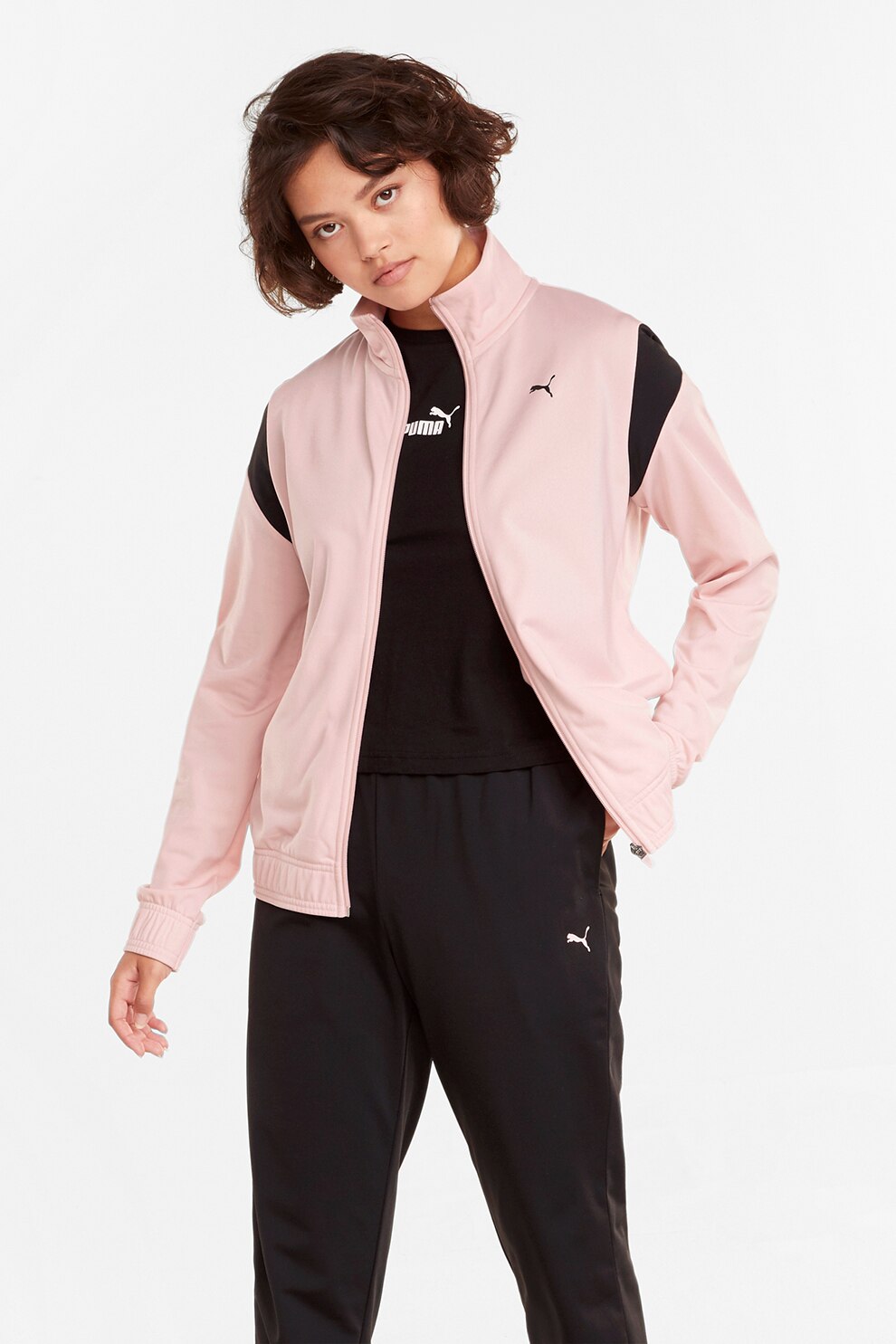 Puma, Trening cu imprimeu logo, Roz pastel/Negru, XL - eMAG.ro