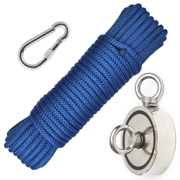 Set magnet fishing neodim D 94 mm 300 kg forta pescuit puternic funie ...