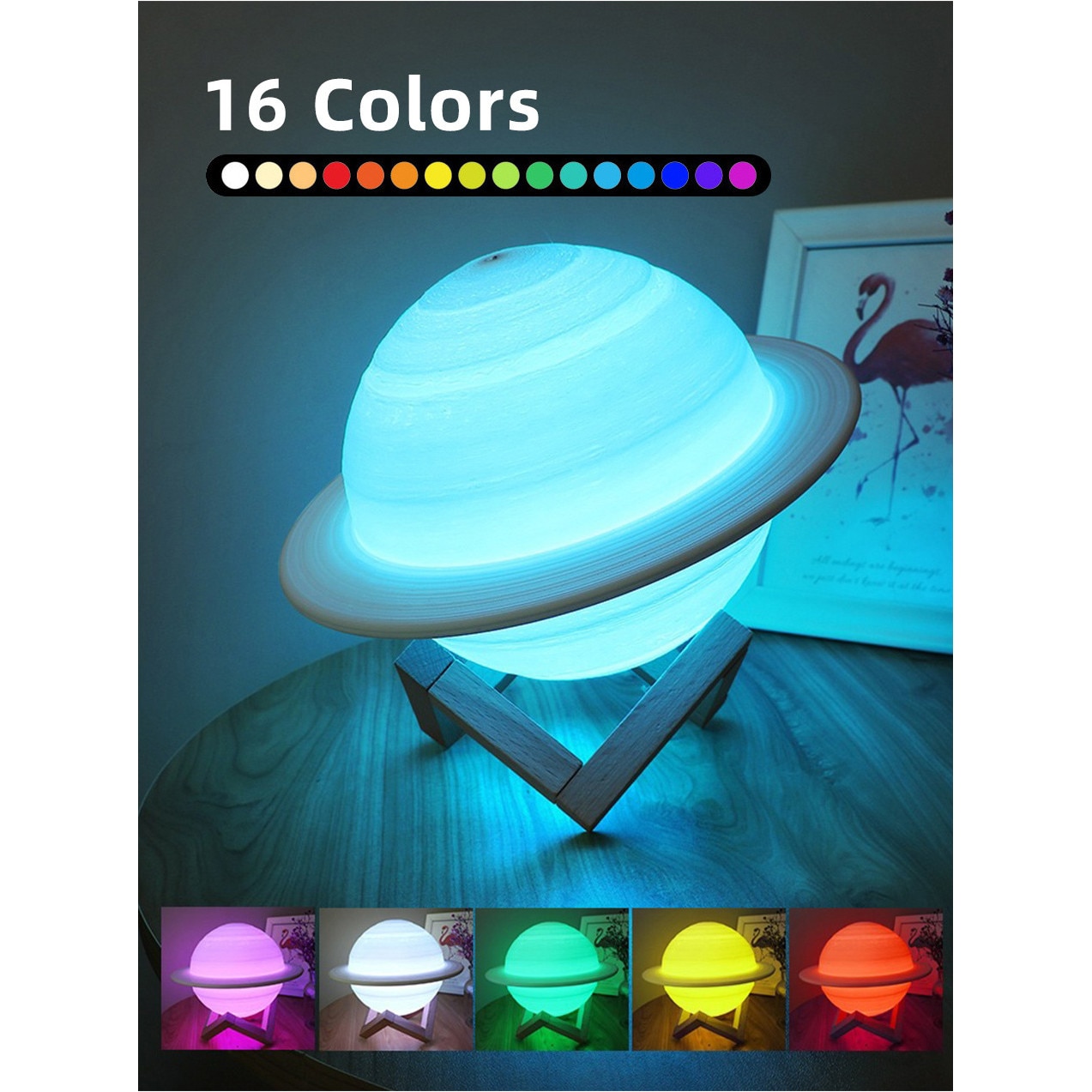 Lampa 3d Saturn diametru de 16 cm cu telecomanda 16 culori si reglarea ...