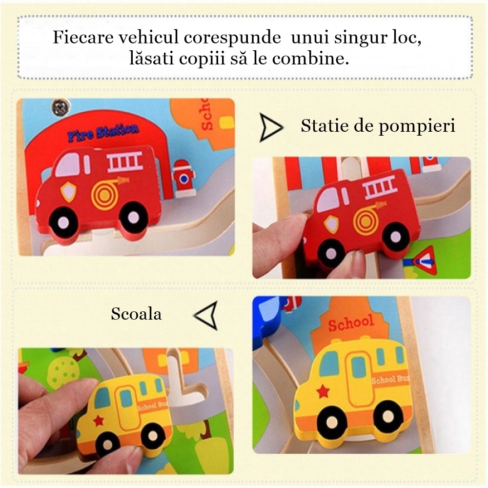 Labirint cu masini 3D, varsta 1-3 ani, oras cu masini, Montessori joc ...