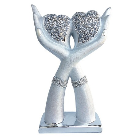 Statueta, reprezentand doua maini cu doua inimi cu cristale, 29 cm ...