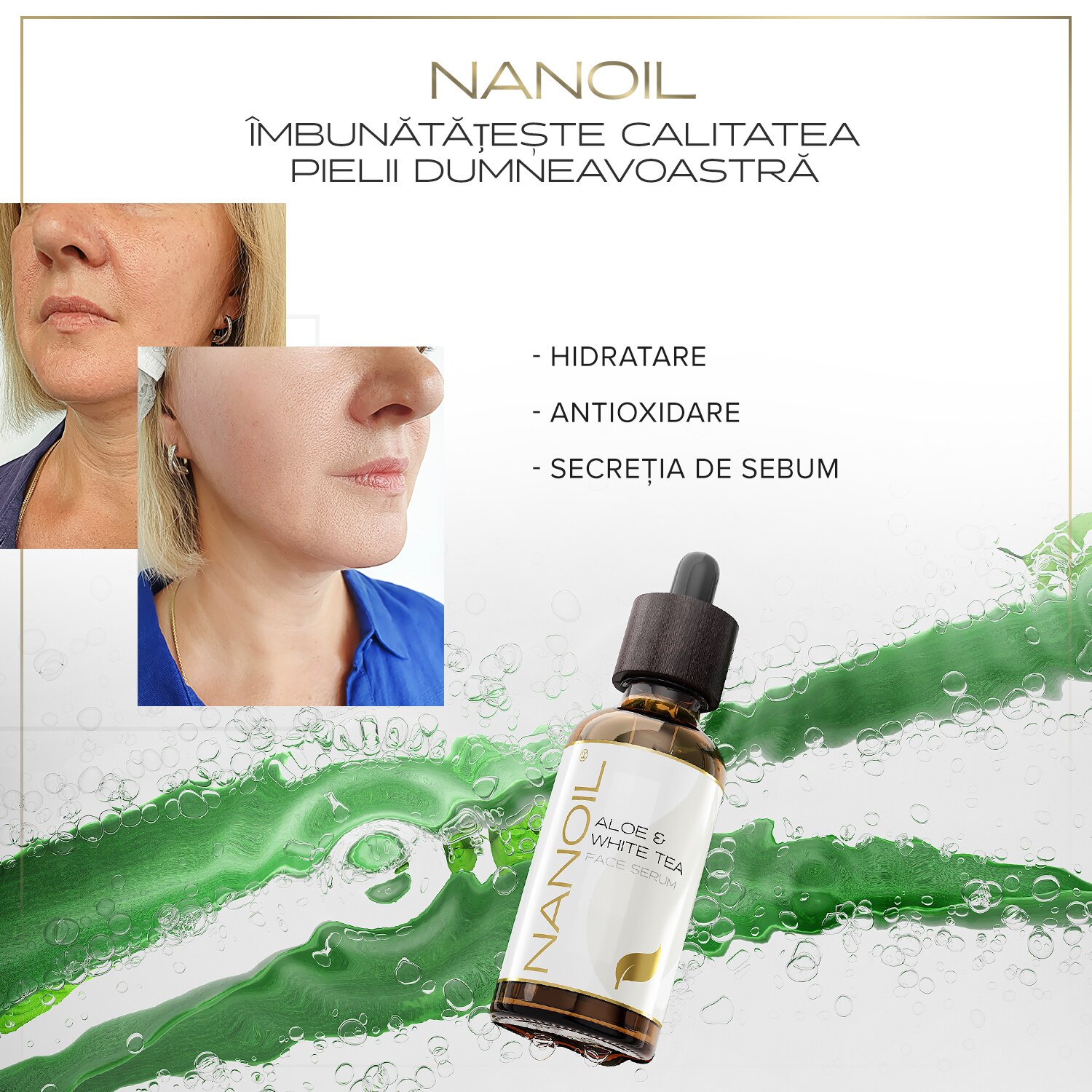Ser facial cu aloe si ceai alb, Nanoil, nutritiv, revitalizant, de ...