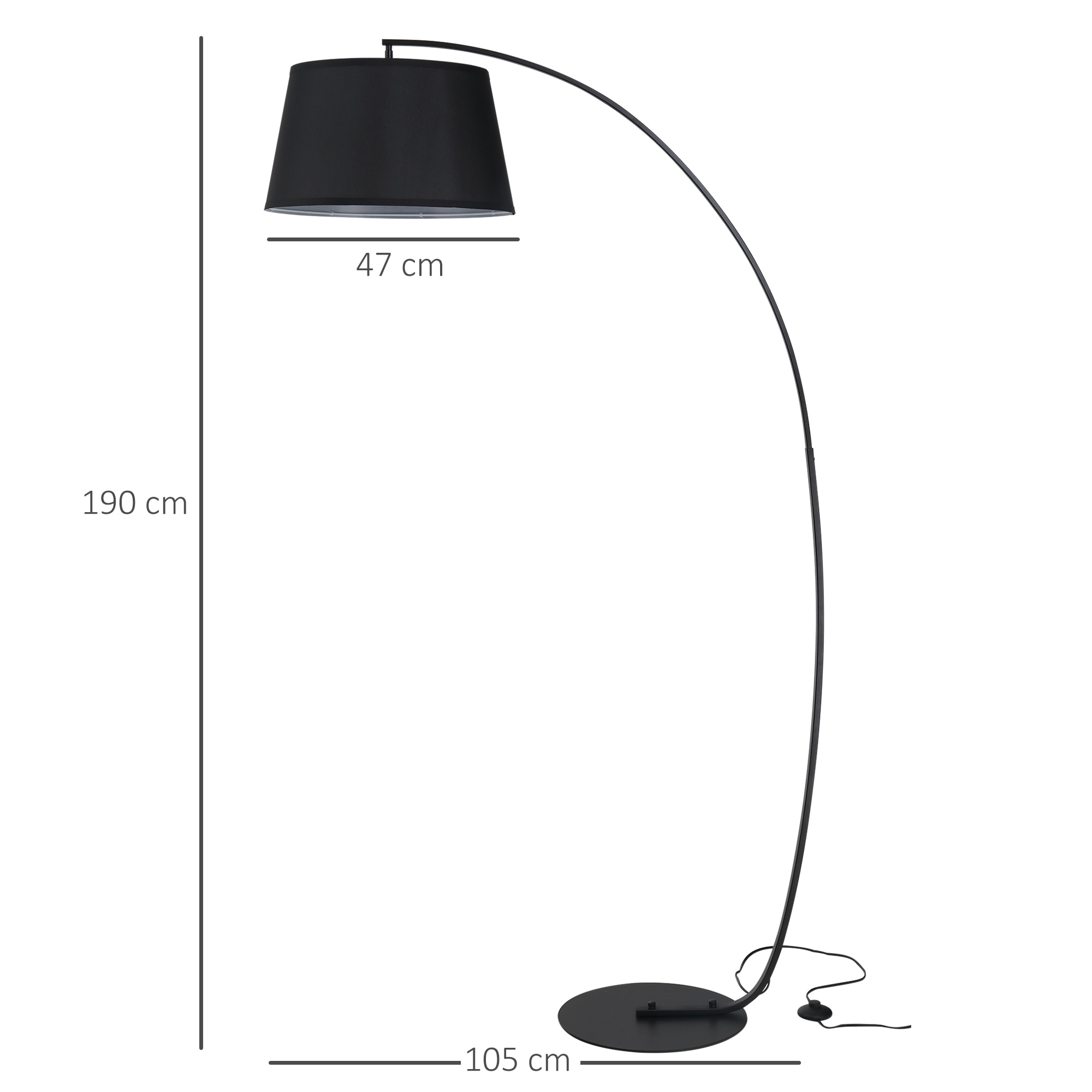 Lampadar arcuit cu abajur HOMCOM, Metal/Plastic, 47x105x190 cm, Negru ...