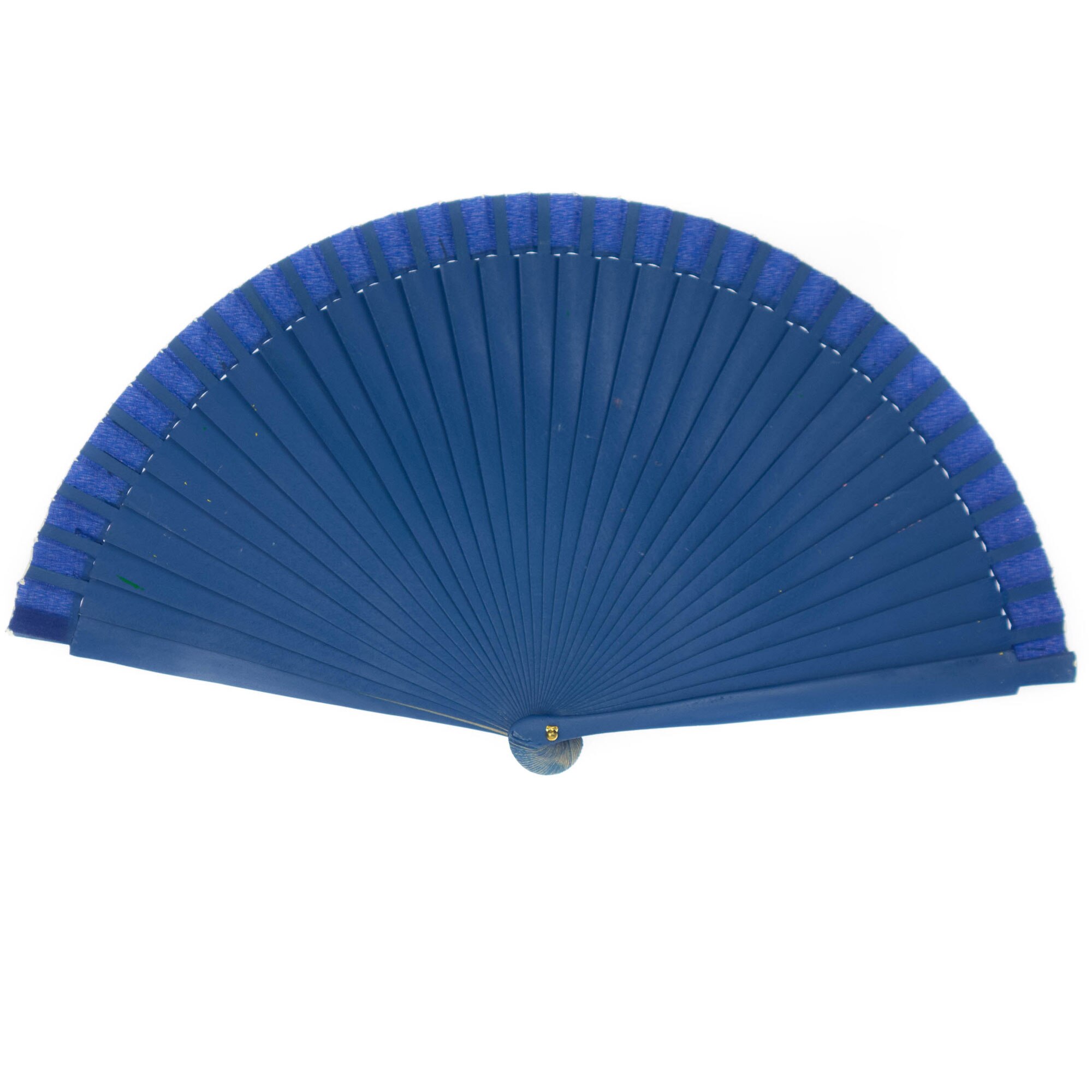Evantai pliabil, din lemn, Albastru cu model floral pictat, 23 cm ...