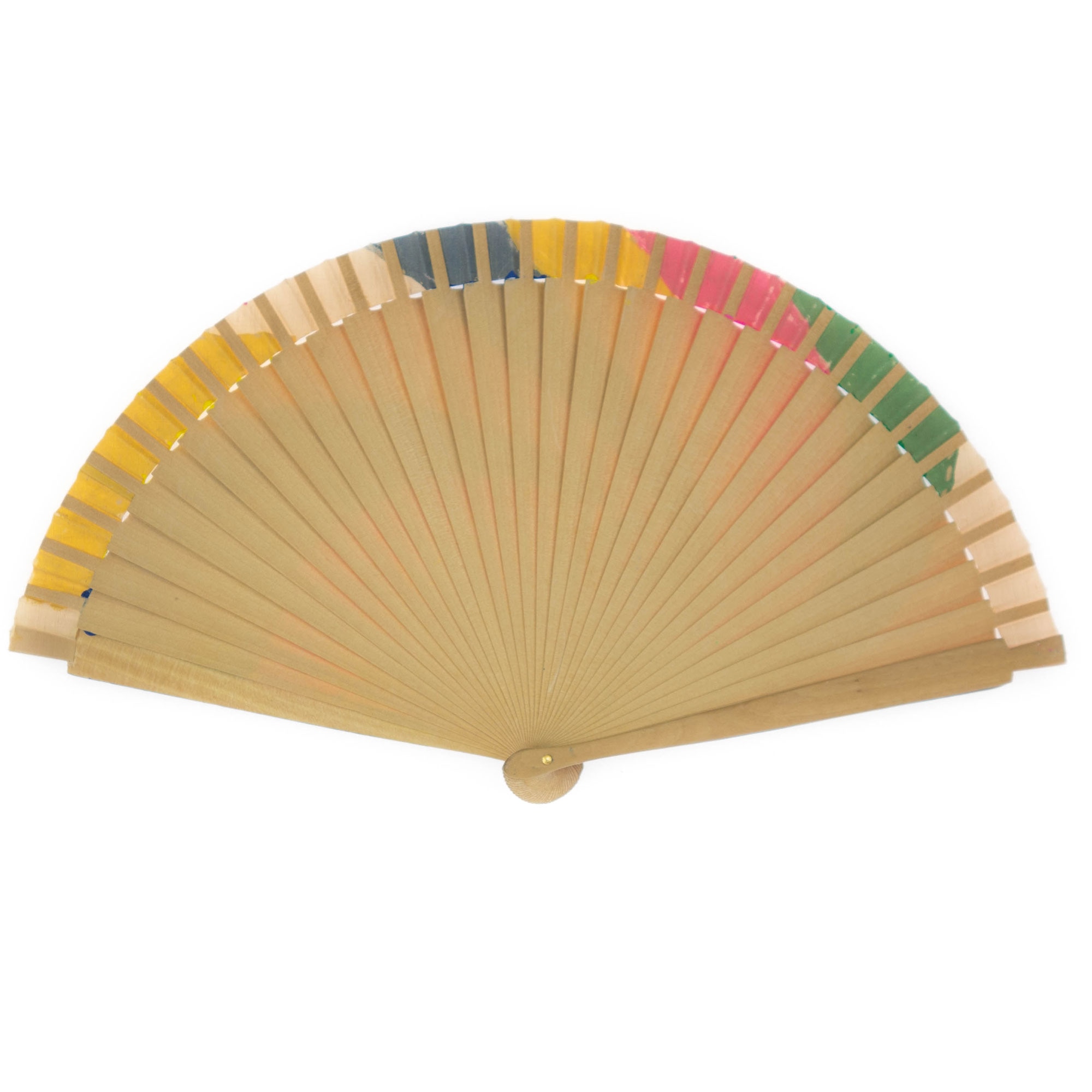 Evantai pliabil, din lemn, Bej cu imprimeu multicolor pictat, 23 cm ...