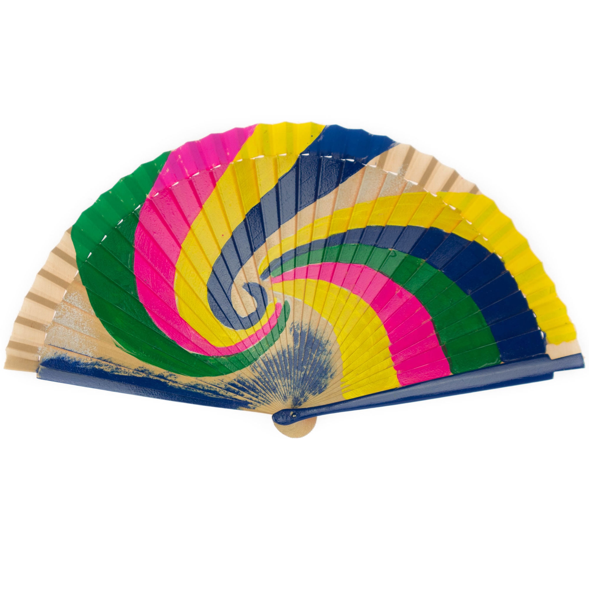 Evantai pliabil, din lemn, Bej cu imprimeu multicolor pictat, 23 cm ...