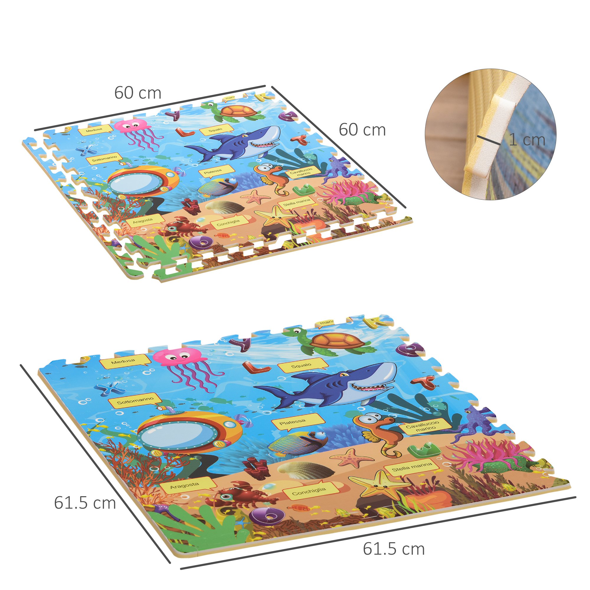 Covor tip puzzle HOMCOM, Model ocean, 24 de piese, Impermeabil, 61.5x61 ...