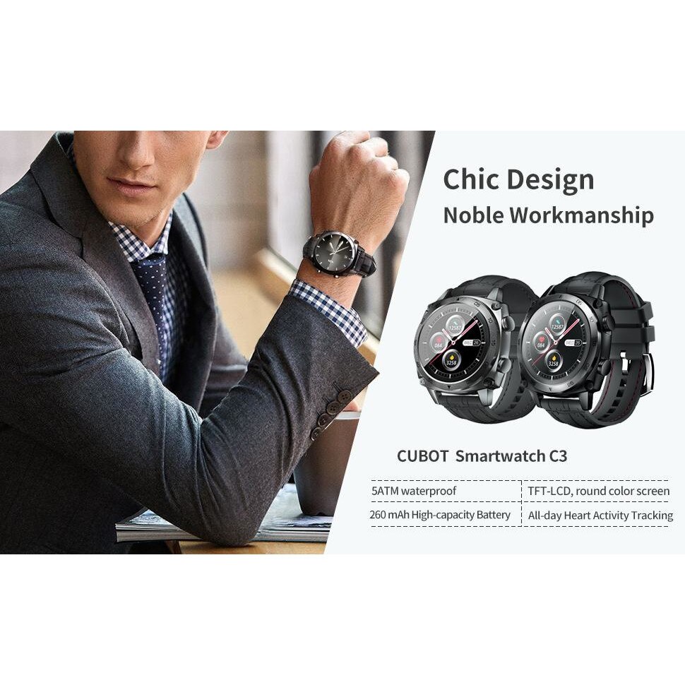 Смарт часовник Cubot C3, Пулсомер, 10 спортни режима, Водоустойчив ...
