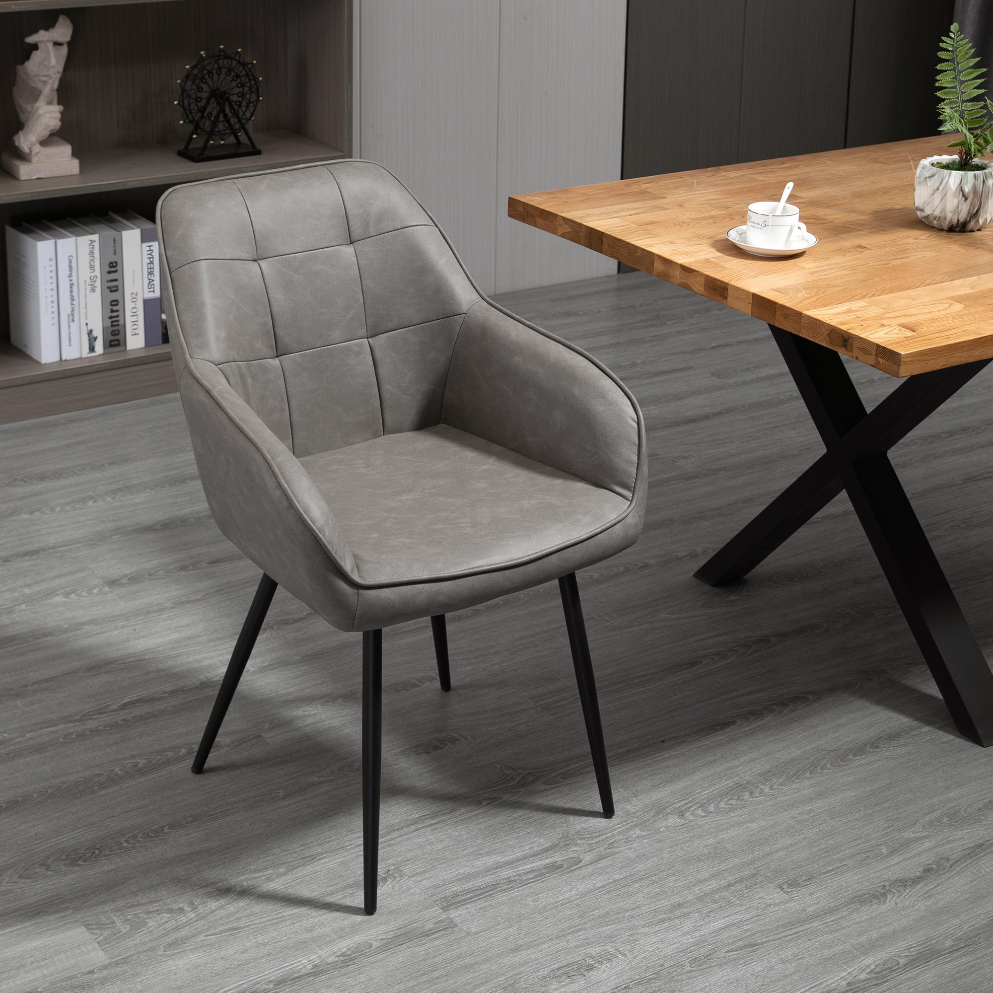 Scaun tapitat HOMCOM, Piele PU/Metal, 61x58x84cm, Gri - eMAG.ro