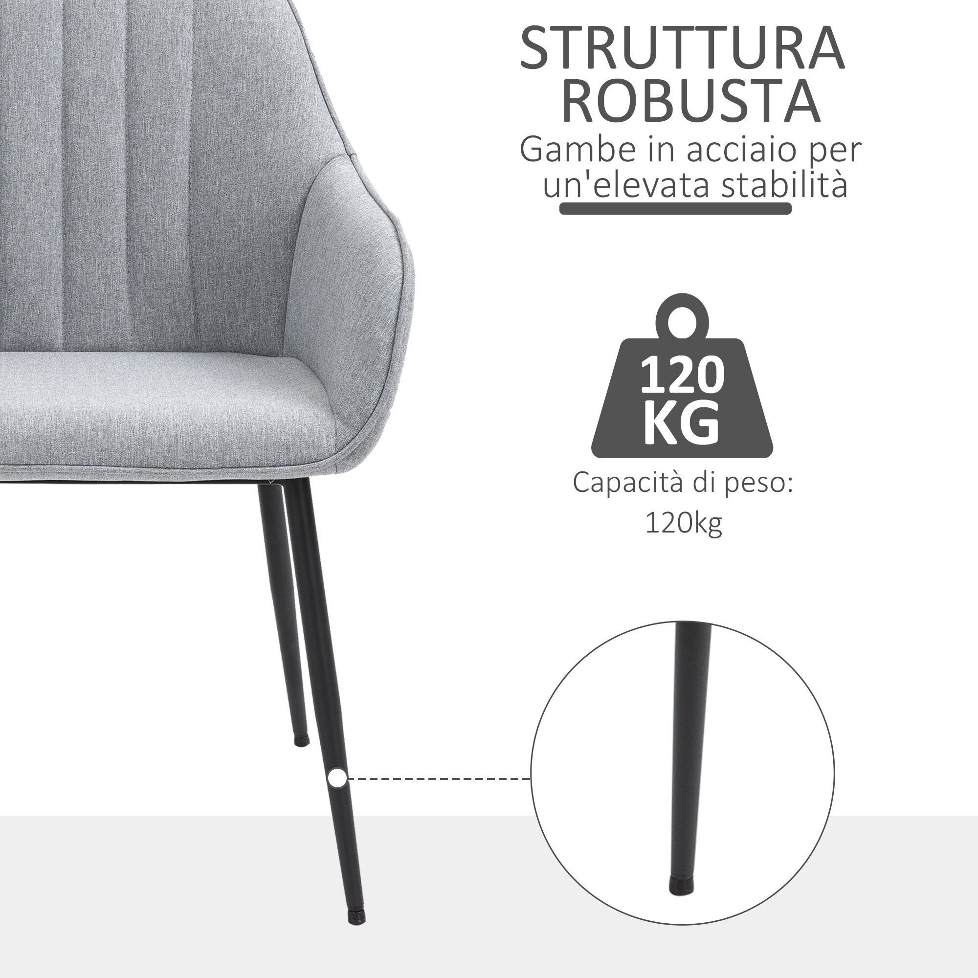 Set 2 scaune tapitate HOMCOM, Poliester/Metal, 59.5x56.5x81cm, Gri ...