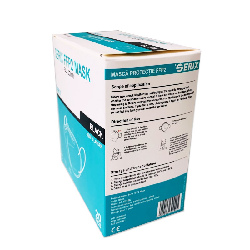 Set 20 bucati Masti de protectie, 5 straturi, FFP2 KN95, Negru ...