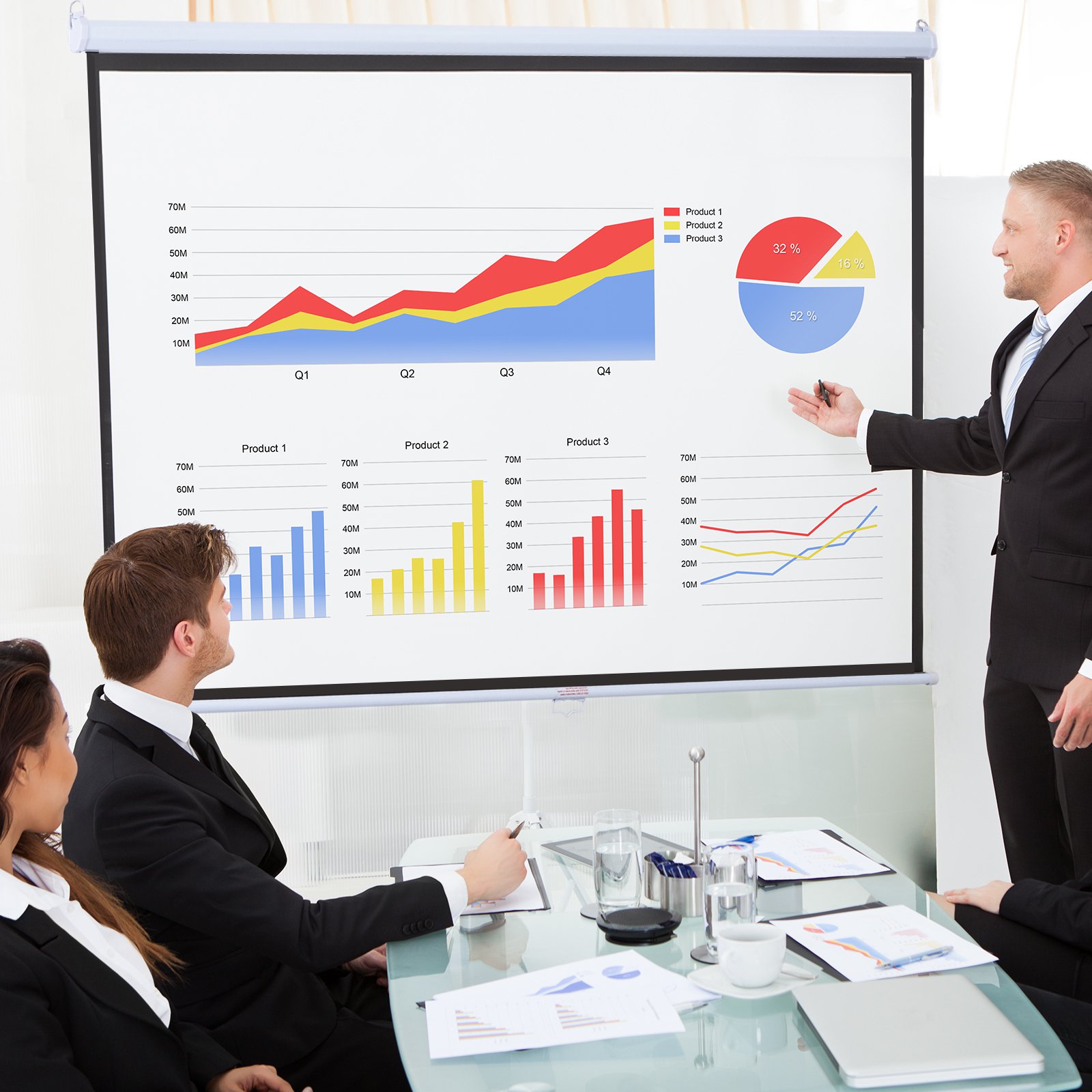 Ecran de proiectie, Homcom, 120 inch, 244 x 183 cm, Alb / Negru - eMAG.ro