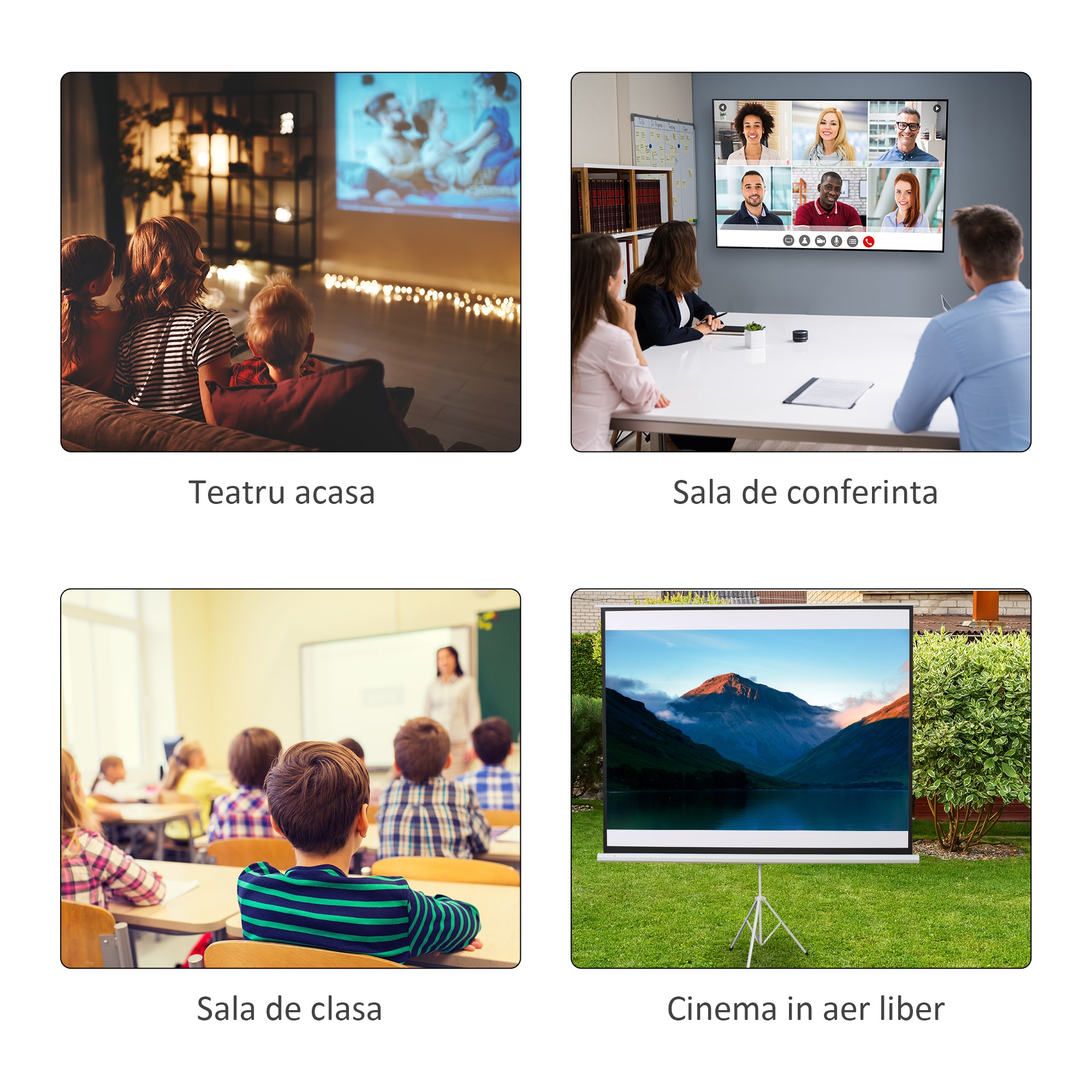 Ecran de proiectie, Homcom, din tesatura din plasa, 100 inch, format 4: ...