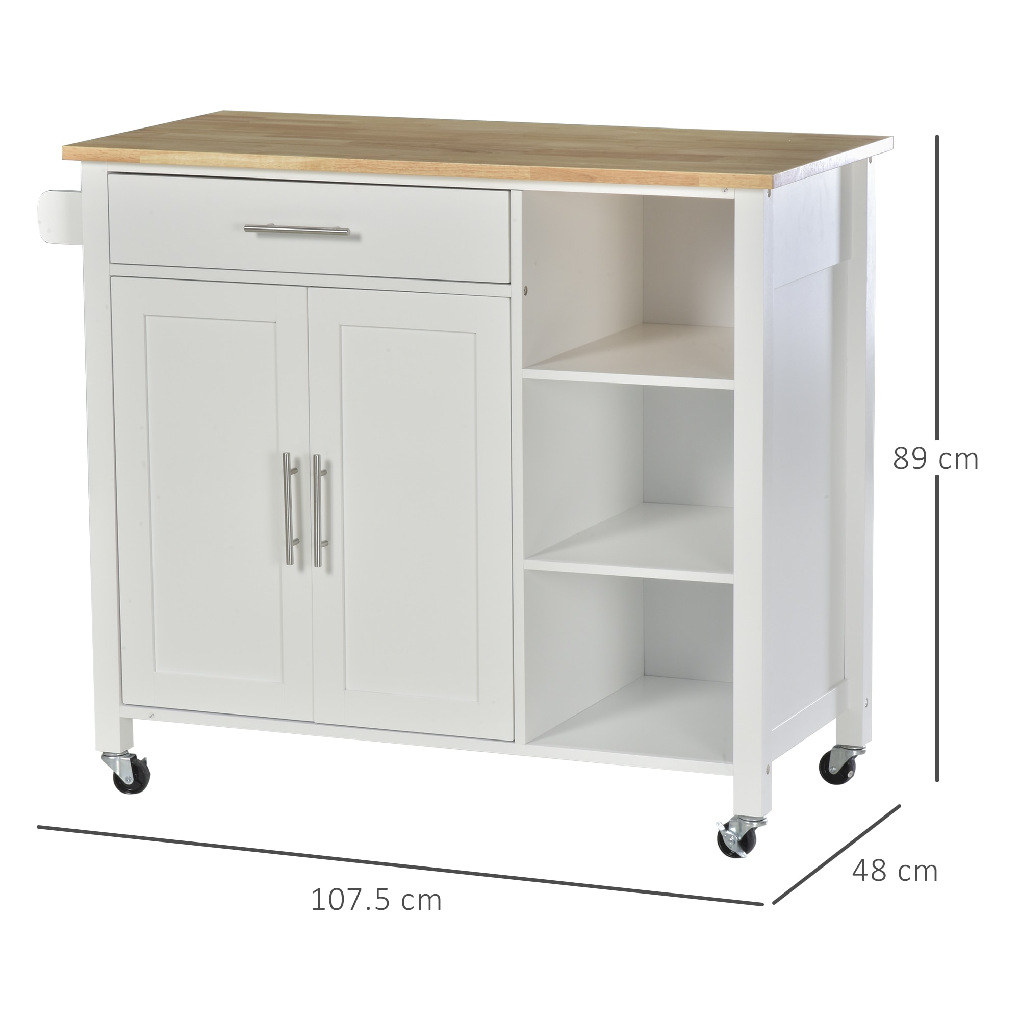 Dulap de bucatarie Homcom, 1 sertar, 1 dulap, 3 rafturi si 4 roti, 107 ...