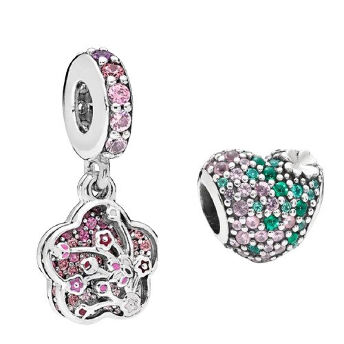 Set Talisman compatibil Pandora, MePrecious, Argint, Floare si Inima ...