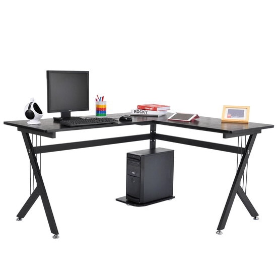 Birou pentru computer Homcom, MDF/Metal, 155x130x76 cm, Negru - eMAG.ro