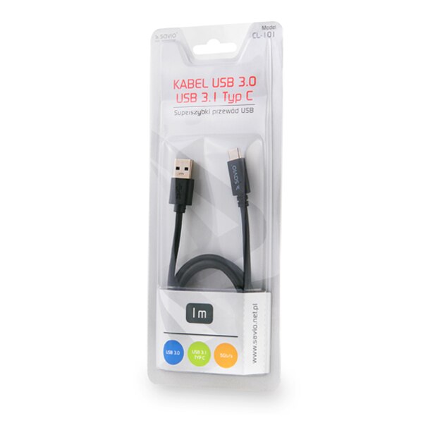 Кабел за бързо зареждане Savio, Към USB Type-C 3.1, 3A, Черен - eMAG.bg