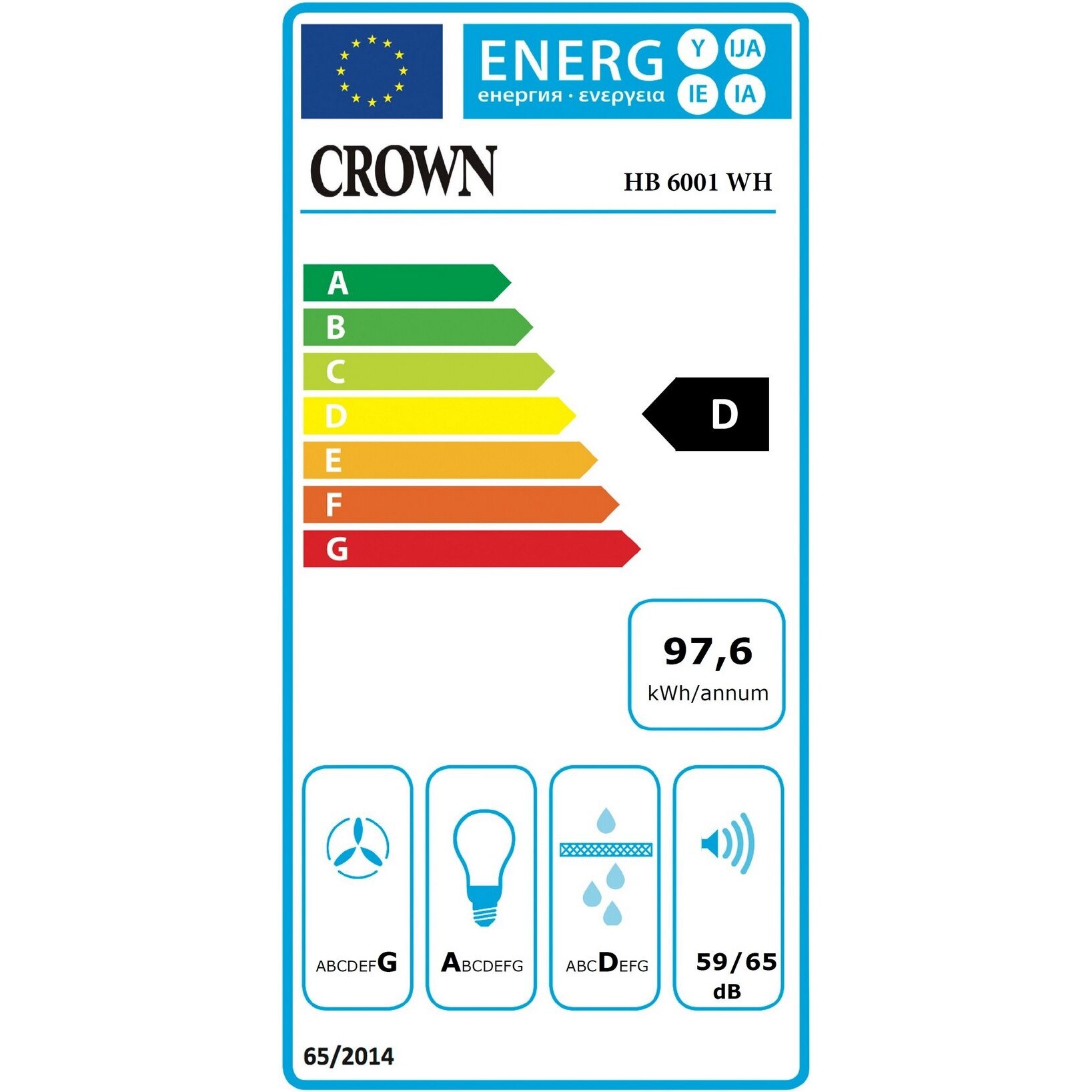 Аспиратор за вграждане Crown HB 6001 W, 280 mc, 60 см, Телескопичен ...
