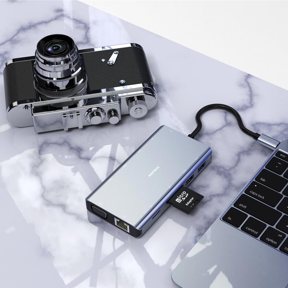 Hub adaptor Motrix® USB Type-C la 1xHDMI, 1xVGA, 1xRJ45 Gigabit ...