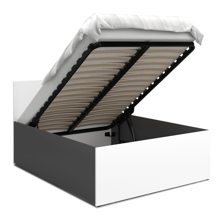 Pat rabatabil Eurotel, TIVOLI, 160x200 cm, Saltea inclusa, MDF, Gri/Alb ...