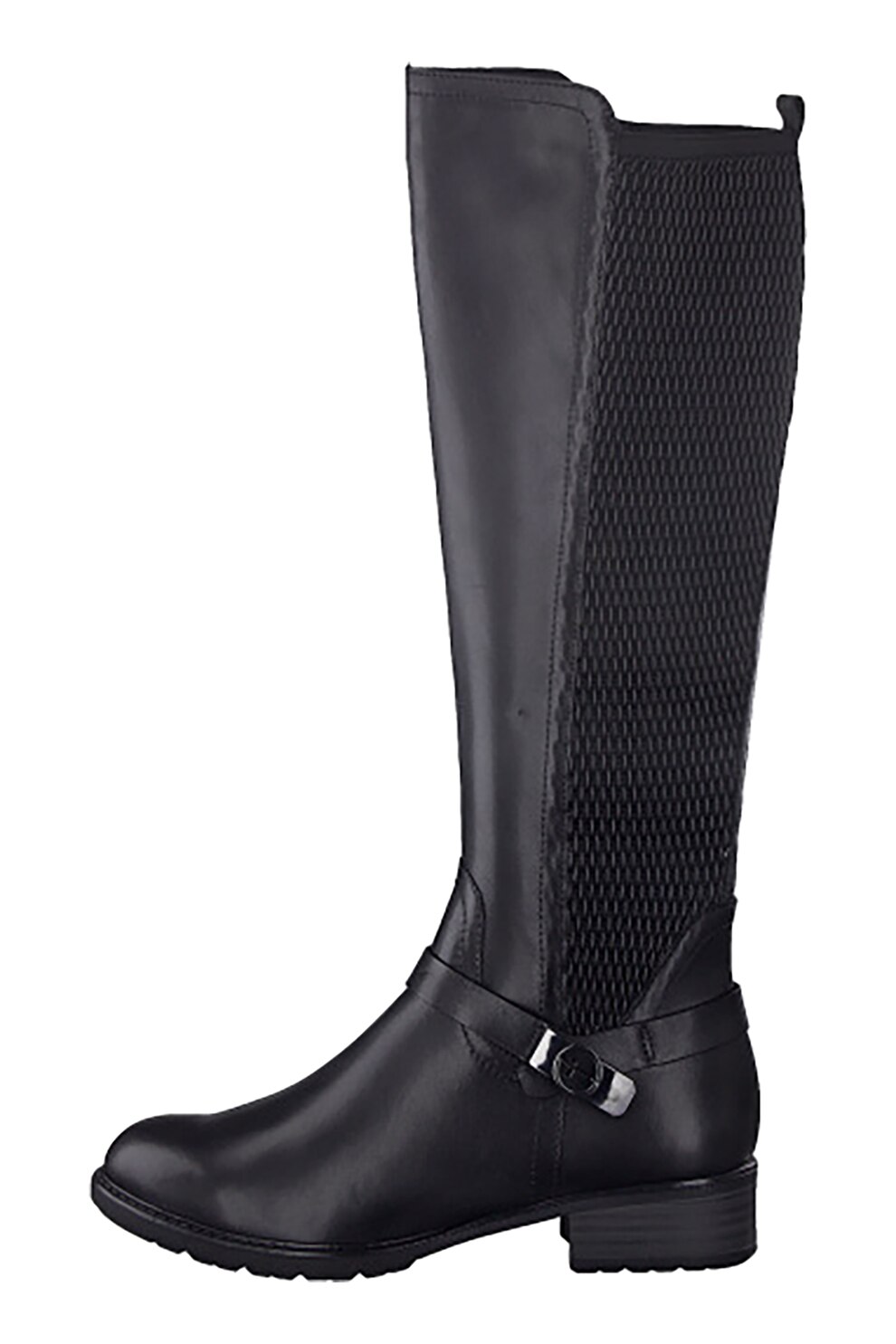 Tamaris, Cizme cu garnituri din piele si toc masiv, Negru, 40 - eMAG.ro