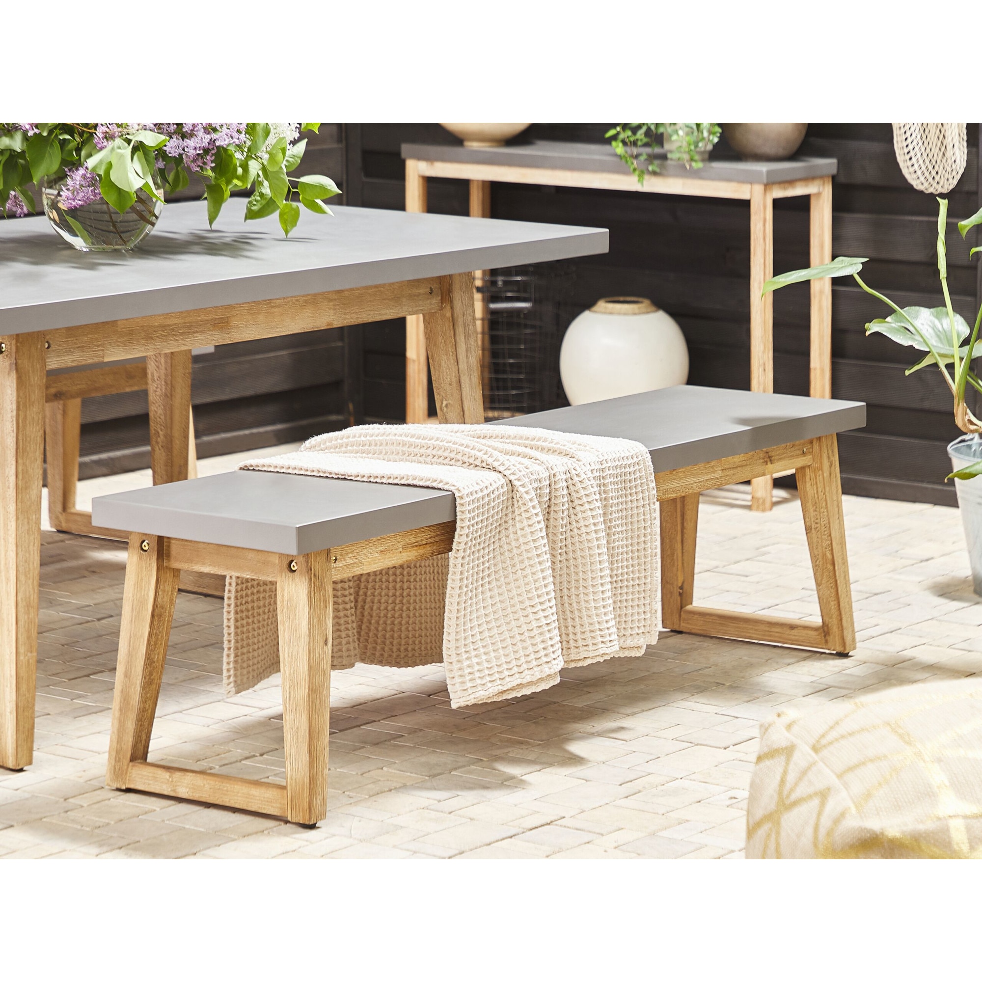 Kültéri kerti pad beton lap szürke fa alap 3 ember kapacitás Modern ...