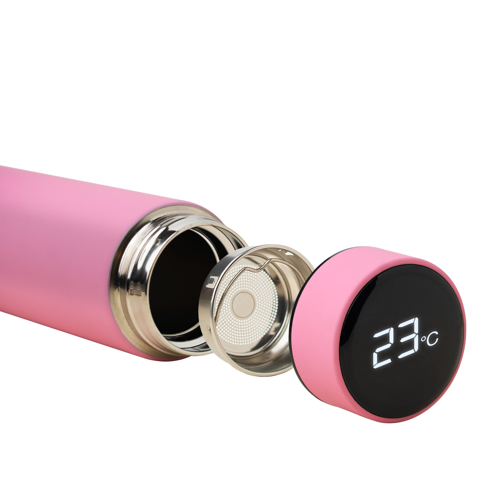 Termos Smart Roz mat cu sita infuzor si perete dublu, 500 ml, afisaj ...