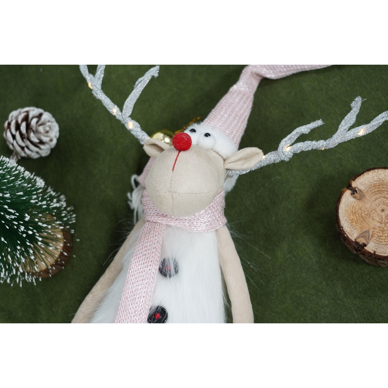 Ornament de Craciun ren cu picioare telescopice, Flippy, roz/alb ...