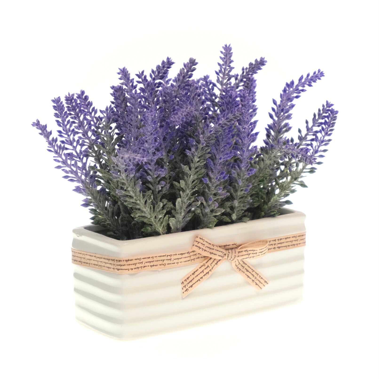 Lavanda artificiala, ghiveci dreotunghiular, ceramica, panglica mesaj ...
