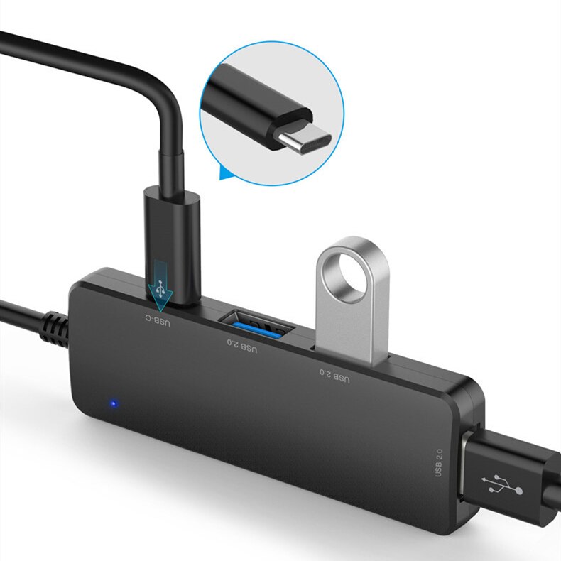 Hub 3 porturi, vienod, USB2.0/USB-C, Ultra-subtire, Compatibil pentru ...