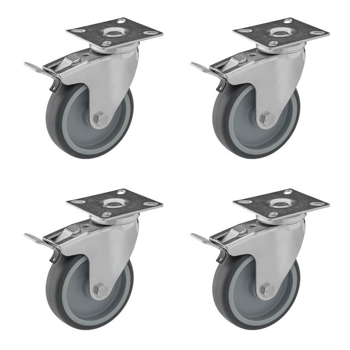 Set 4 buc roti din cauciuc termoplastic cu furca pivotanta cu frana ...