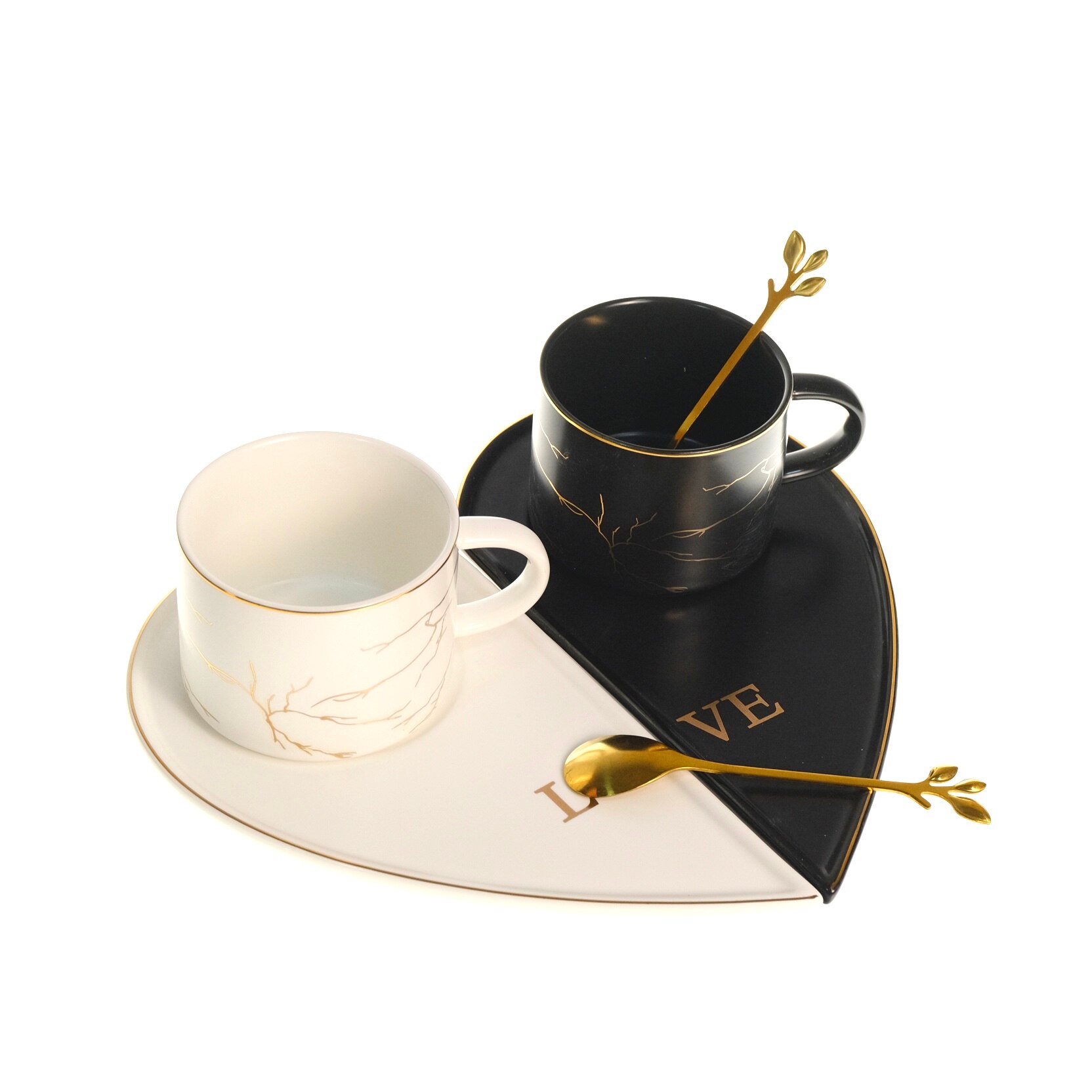 Set 2 PS, cesti ceramica, inima, alb si negru - eMAG.ro