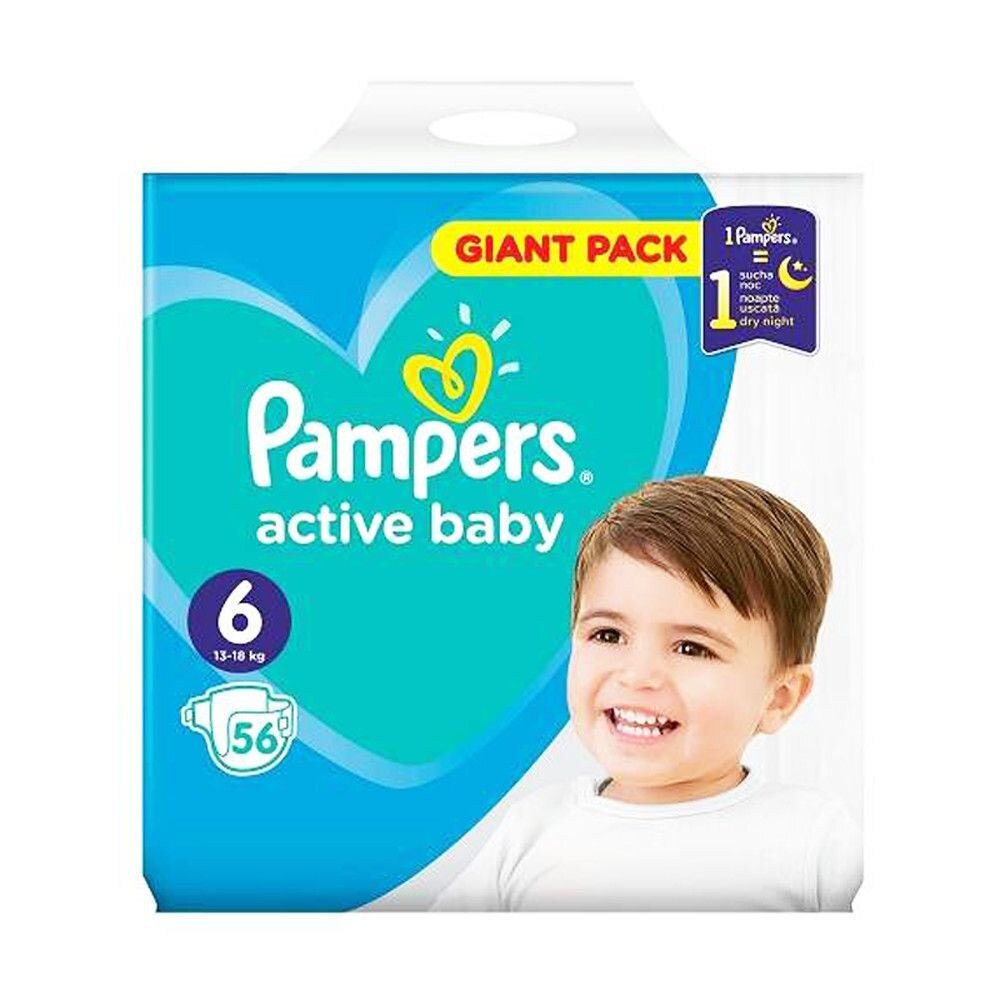 Scutece Pampers Active Baby Giant Pack, Marimea 6, 13-18 kg, 56 buc ...
