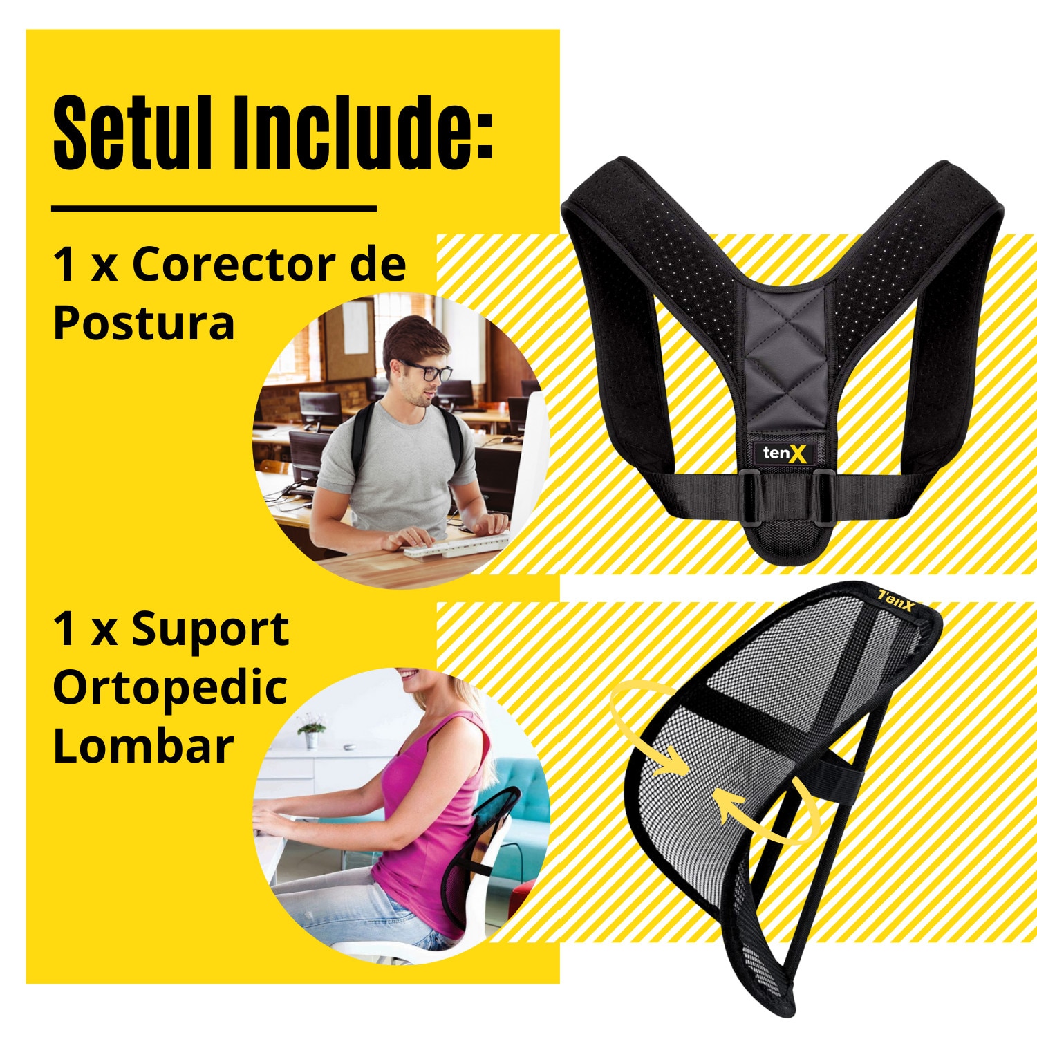 Set Indreptare Spate Umeri si Coloana cu Suport Ortopedic Lombar pentru ...