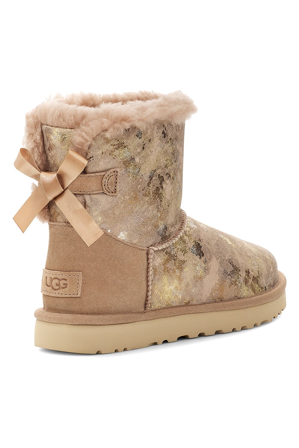 UGG, Ghete cu aspect stralucitor fara inchidere Mini Bailey, Bej, 7 ...