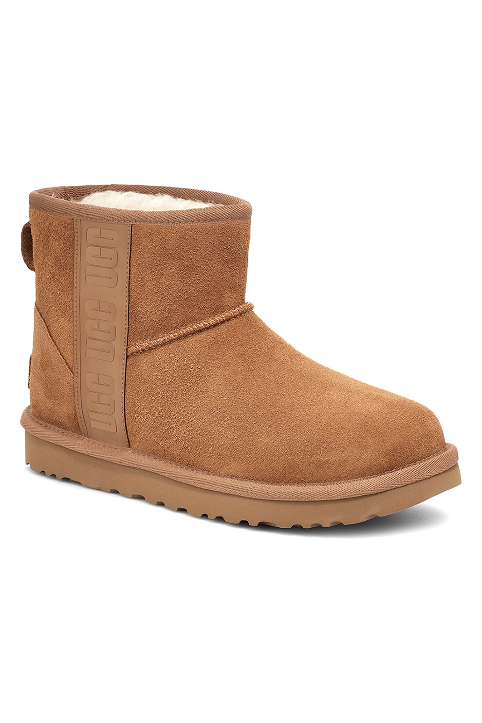 UGG, Ghete din piele intoarsa fara inchidere Classic Mini, Maro caramel ...