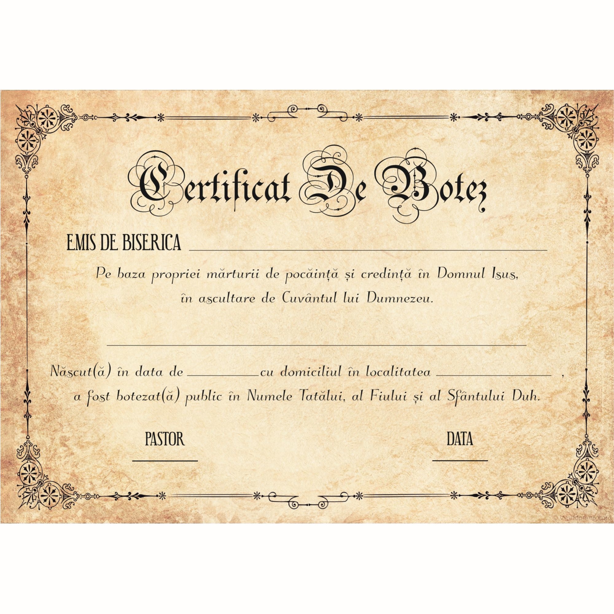 Certificat de botez, model 1, format A4, carton 300 grame - eMAG.ro