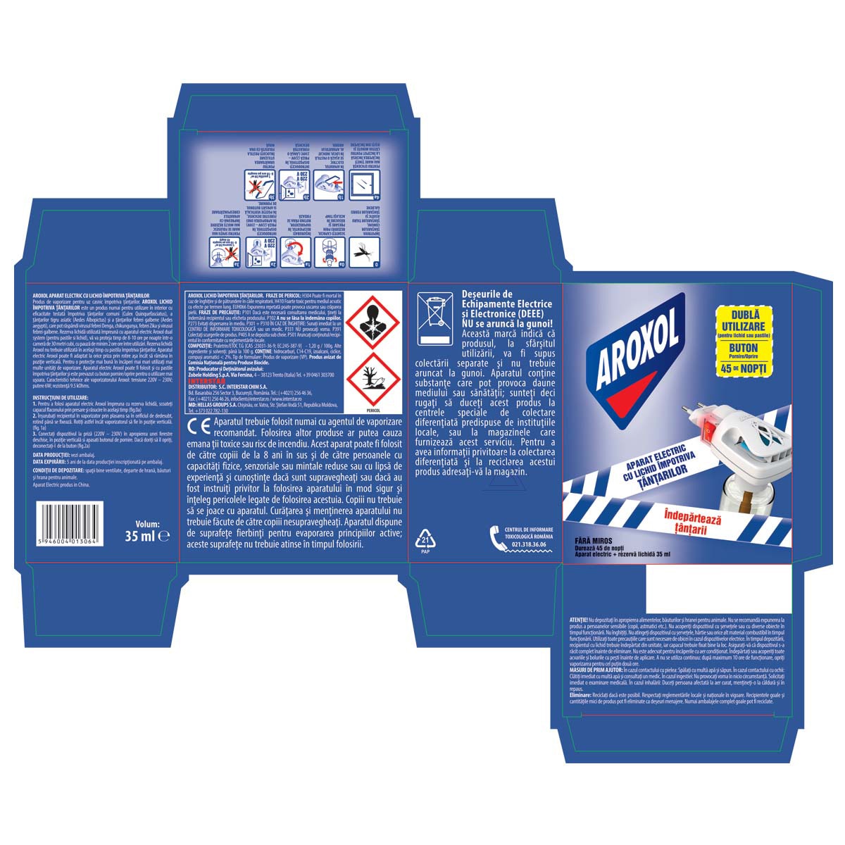Електрическо устройство с резерва с течност срещу комари Aroxol, 45 ...