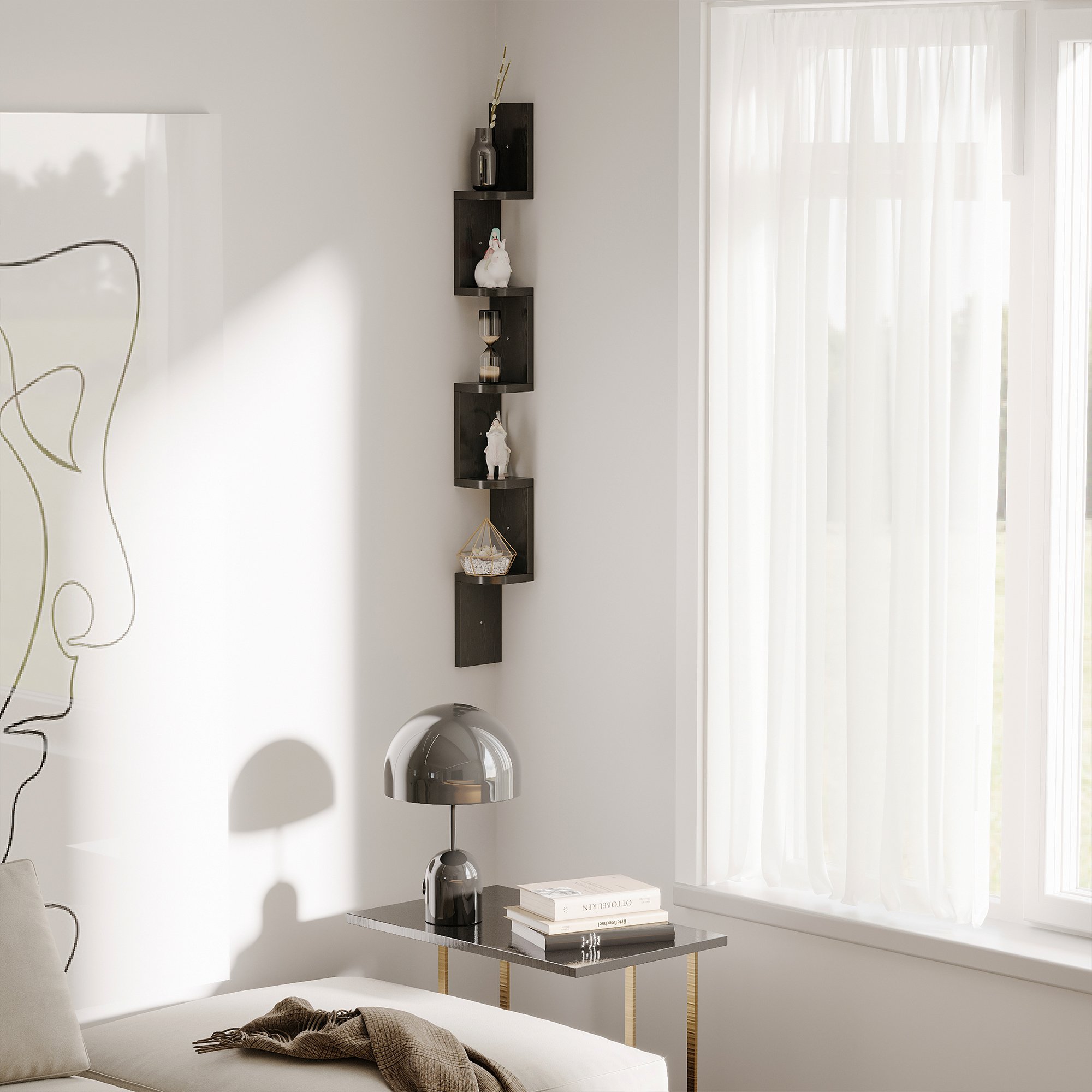 Biblioteca Homcom, 5 compartimente, Lemn MDF, 12 x 12 x 120 cm, Negru ...