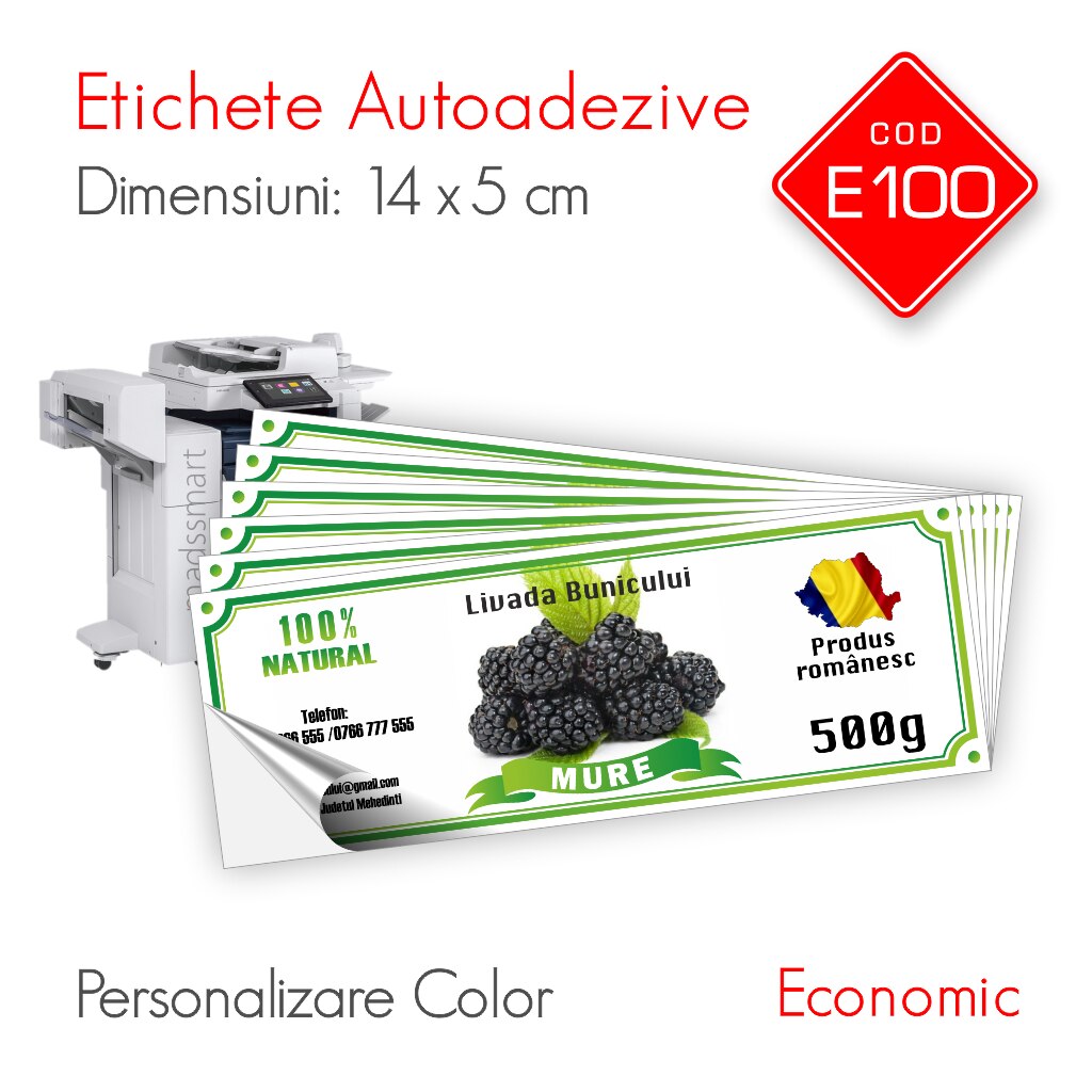 Set 1000 buc, Etichete Autoadezive Personalizate, 14 x 5 cm, Color ...