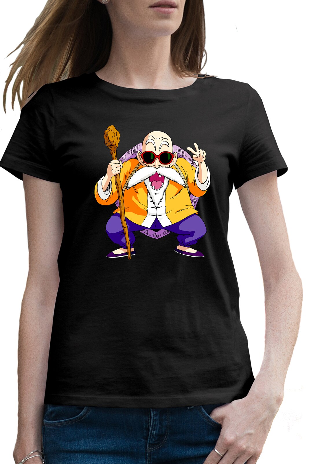 Tricou femei Dragon Ball Z Master Roshi Sensei Profesor Socru, negru ...