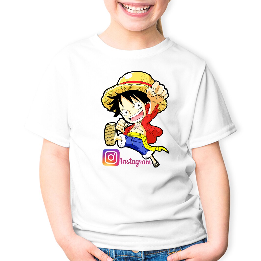 Детска тениска One Piece Luffy Instagram Creator Insta Gamer, Бяла ...