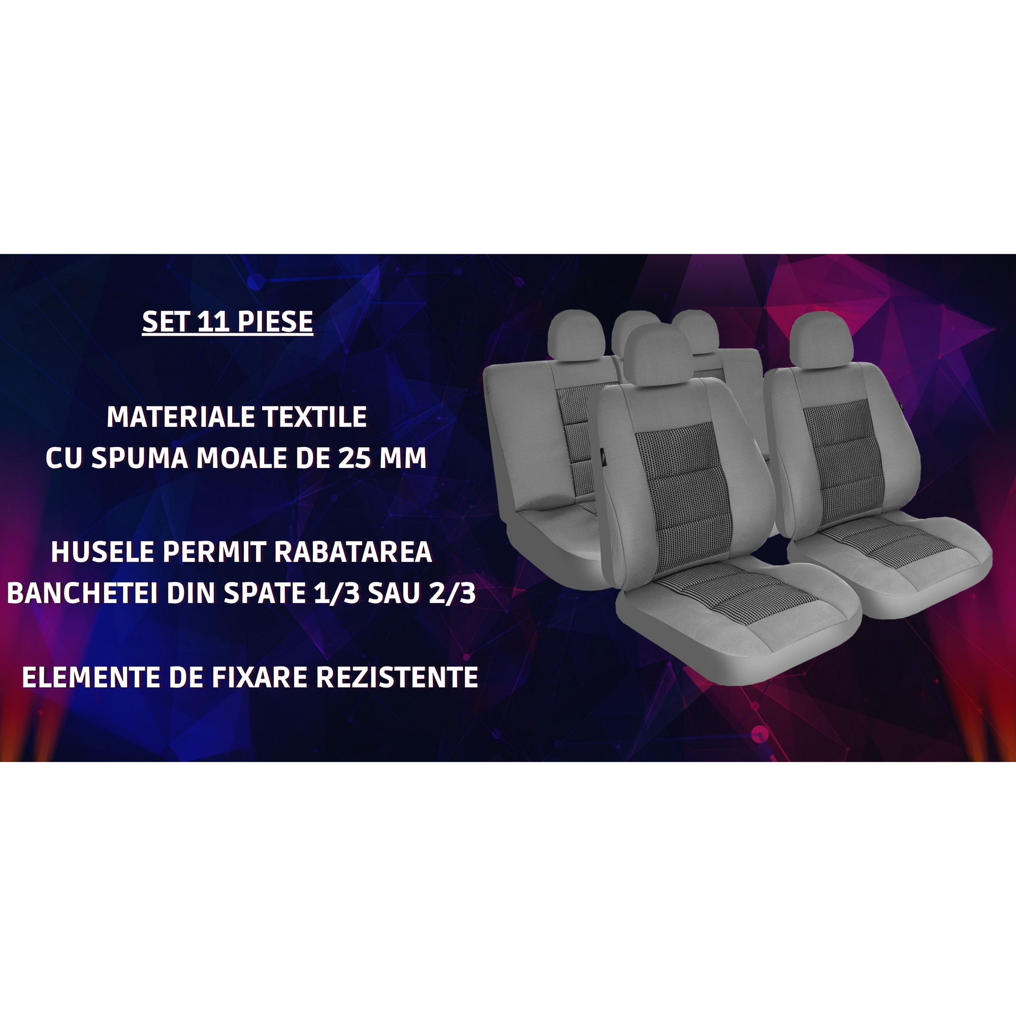 Huse scaune auto SMARTIC®, Premium Lux, 11 piese, compatibile cu airbag ...