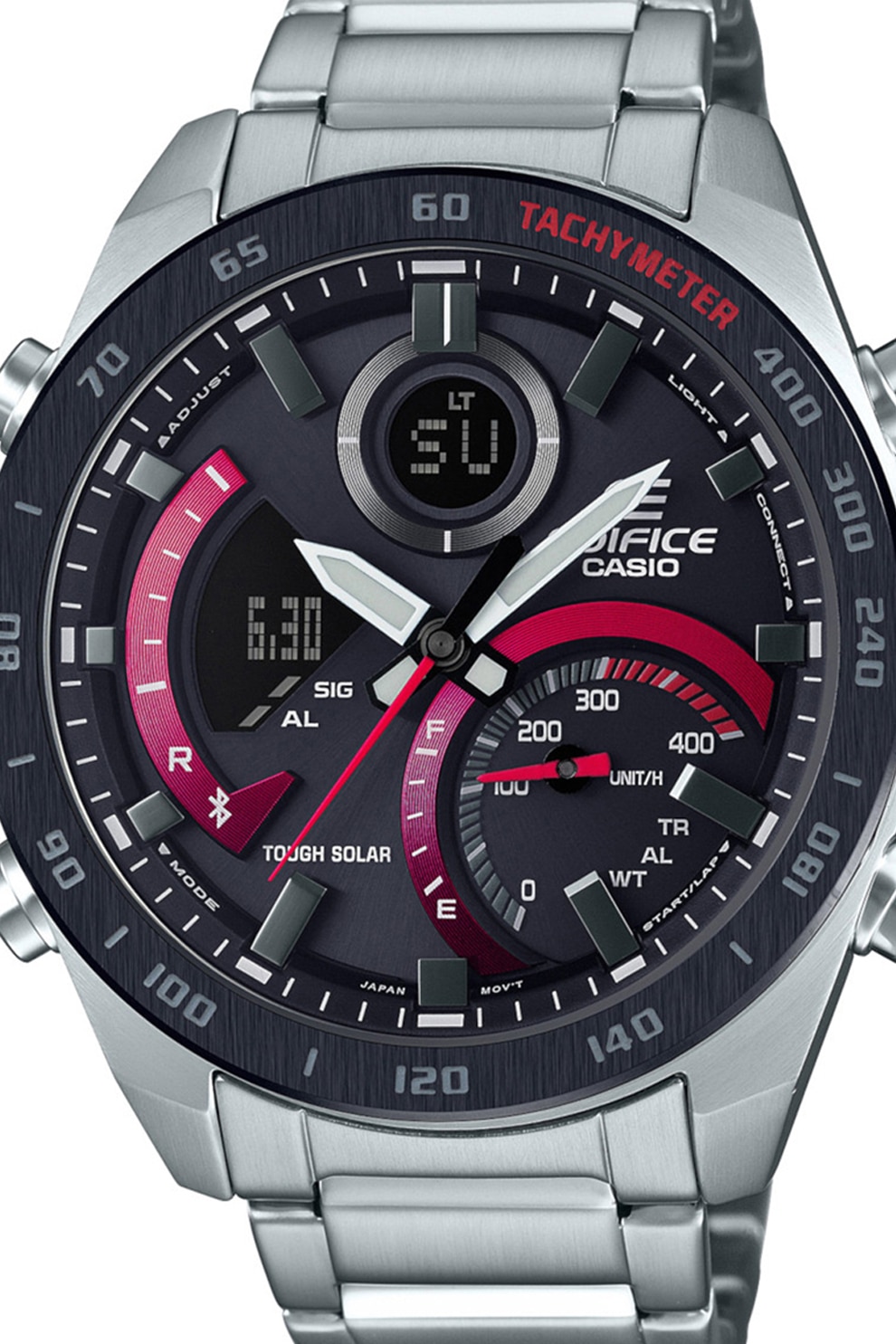 Casio, Ceas de otel inoxidabil cu baterie solara, Argintiu/Negru - eMAG.ro