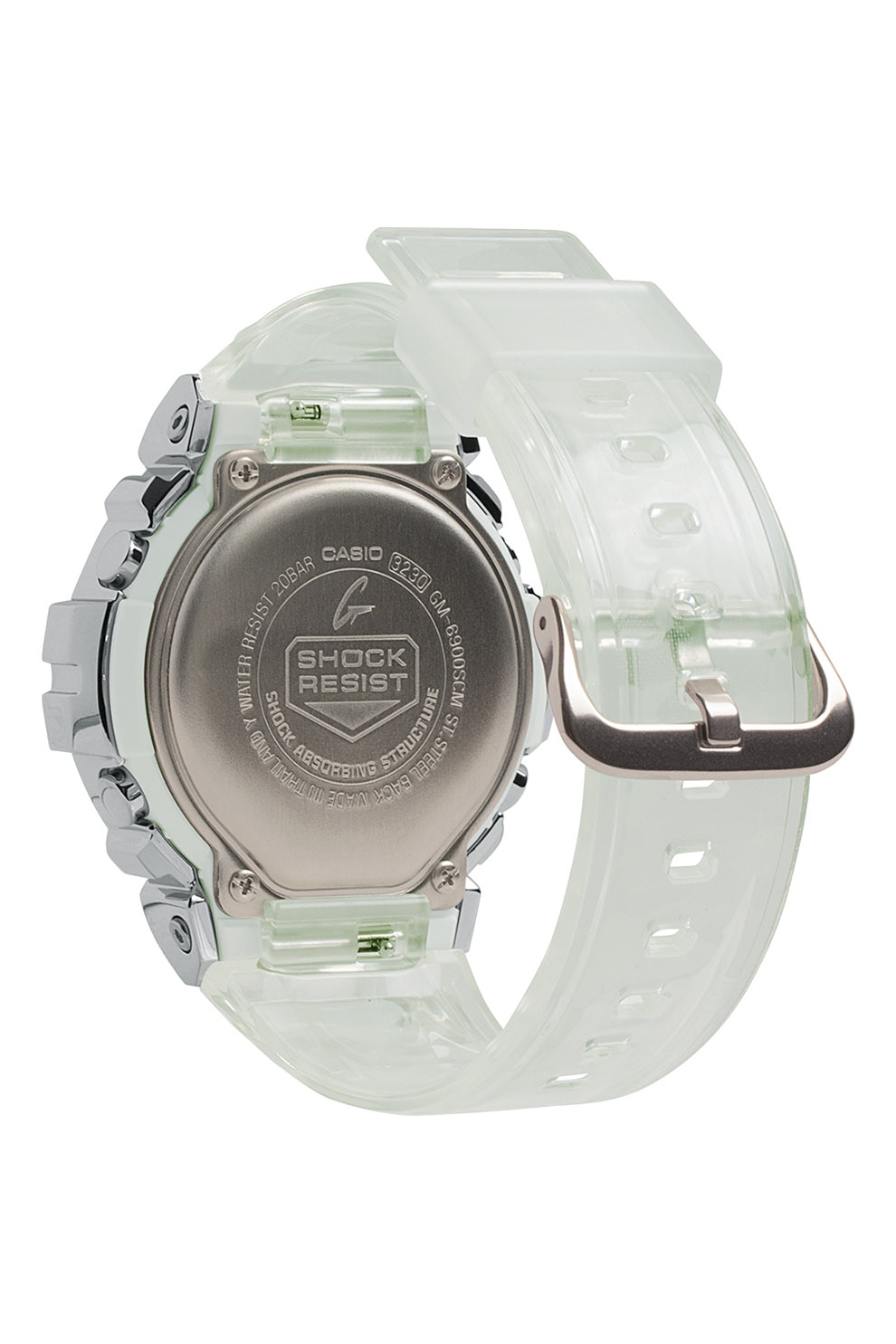 Casio, Ceas digital cu model camuflaj G-Shock, Alb transparent/Argintiu ...